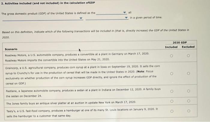 Solved 2. Activities included (and not included) in the | Chegg.com