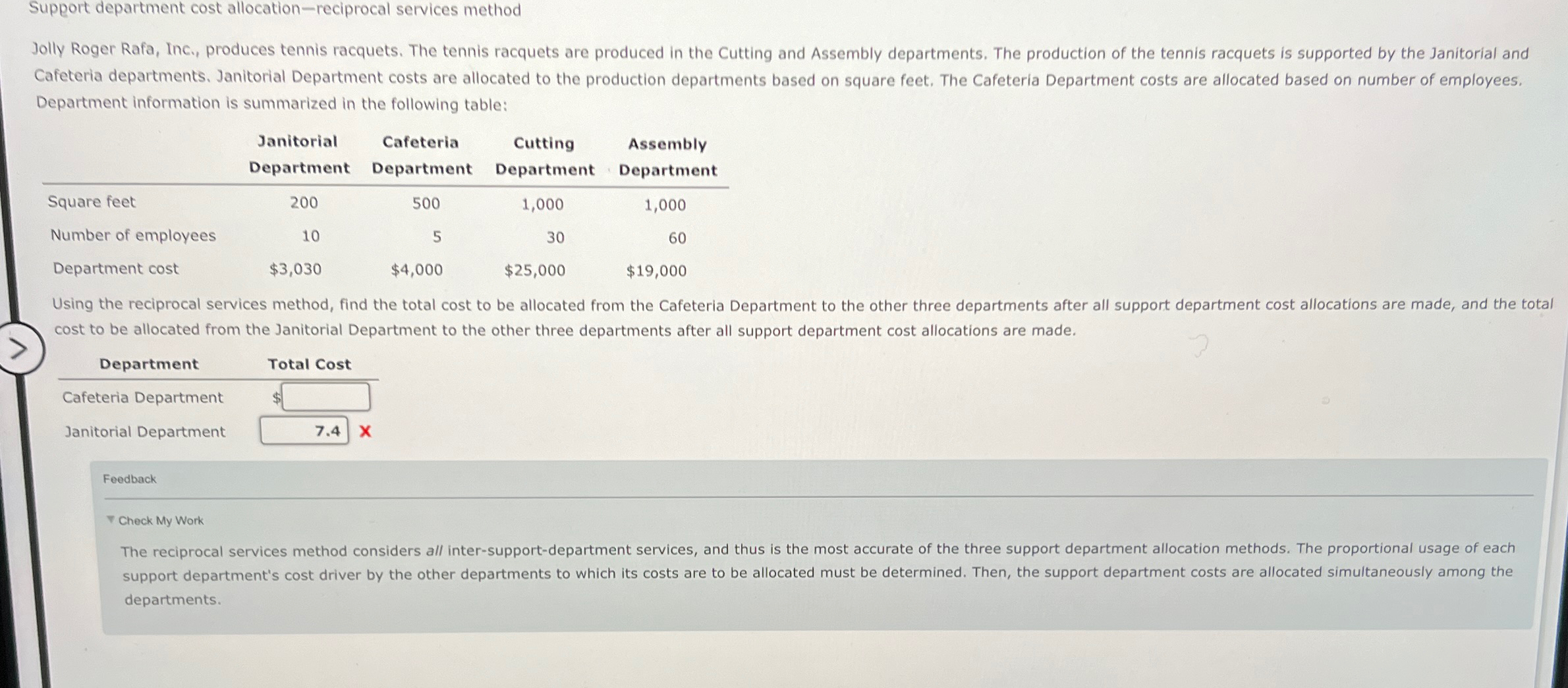 Solved Support department cost allocation-reciprocal | Chegg.com