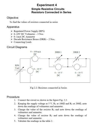 Solved Experiment 4 Simple Resistive Circuits Resistors | Chegg.com