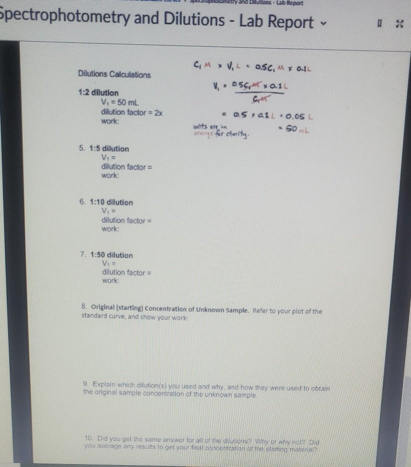 Solved and Dilutions - Lab Report Spectrophotometry and | Chegg.com