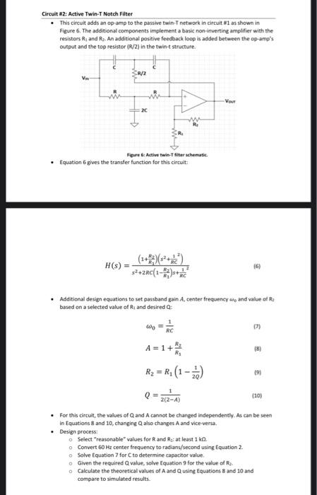 Solved Circuit #2: Active Twin-T Notch Filter • This circuit | Chegg.com