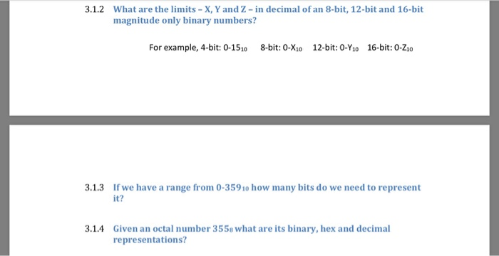 Solved 3.1.2 What are the limits - X, Y and Z - in decimal | Chegg.com