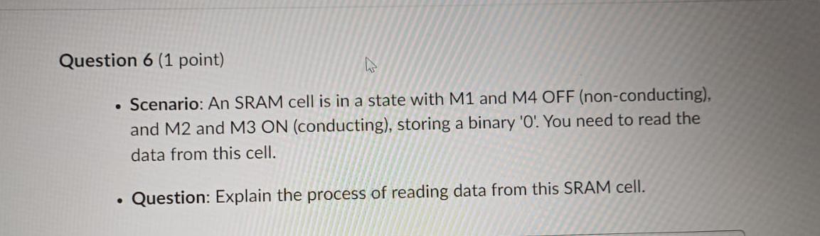 Solved Question 6 (1 ﻿point)Scenario: An SRAM cell is in a | Chegg.com