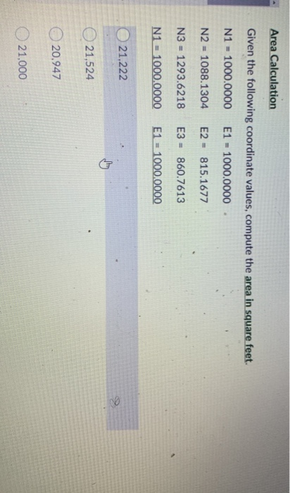Solved Area Calculation Given the following coordinate | Chegg.com
