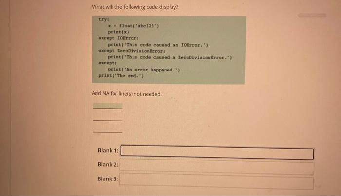 Solved What will the following code display? Add NA for | Chegg.com