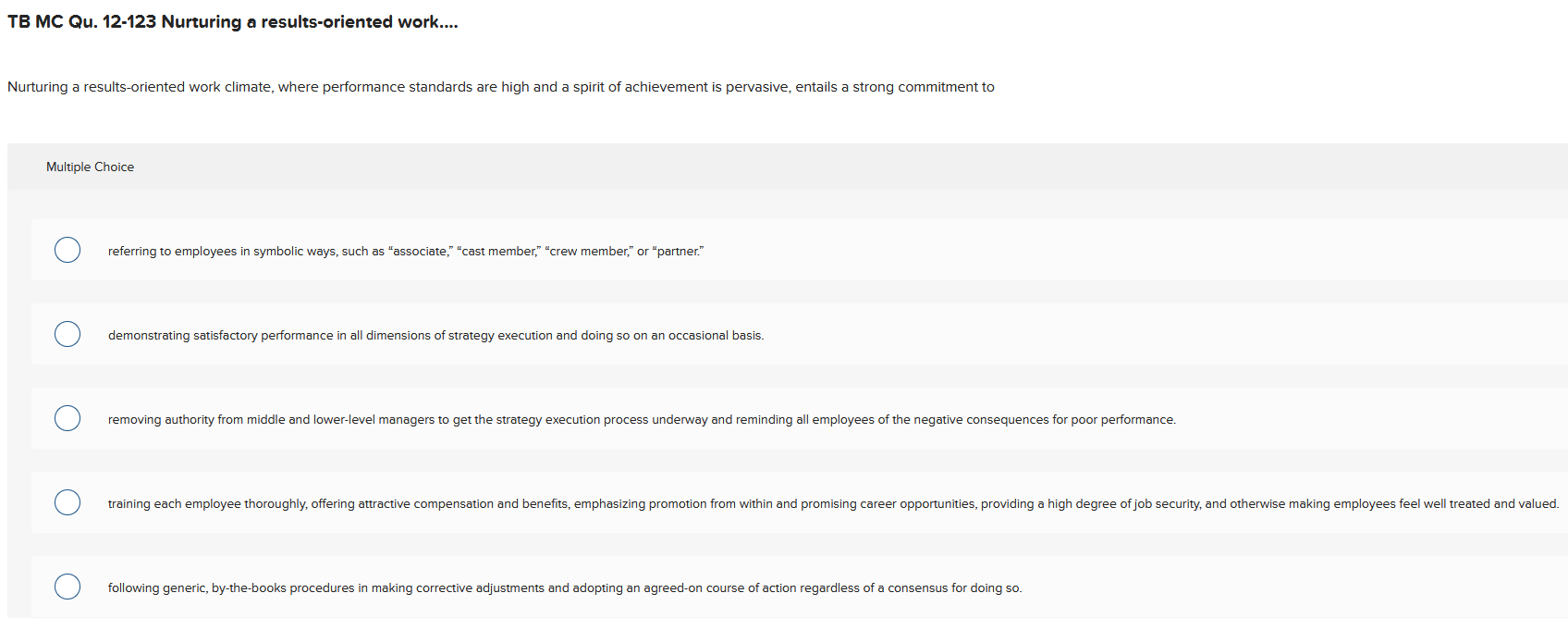 Solved TB MC Qu. 12-123 ﻿Nurturing a results-oriented | Chegg.com