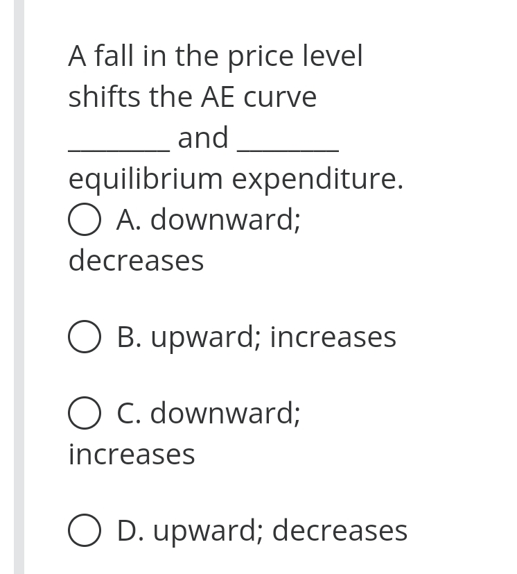Solved A fall in the price level shifts the AE curve and | Chegg.com