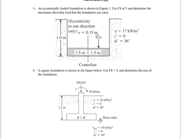 Solved 1. An eccentrically loaded foundation is shown in | Chegg.com