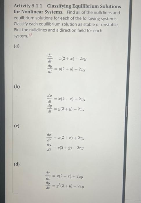 Solved Activity 5.1.1. Classifying Equilibrium Solutions for | Chegg.com