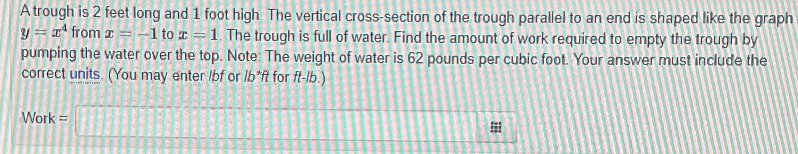 Solved Atrough is 2 ﻿feet long and 1 ﻿foot high. The | Chegg.com