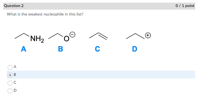 Solved Question 201 ﻿pointWhat is the weakest nucleophile in | Chegg.com
