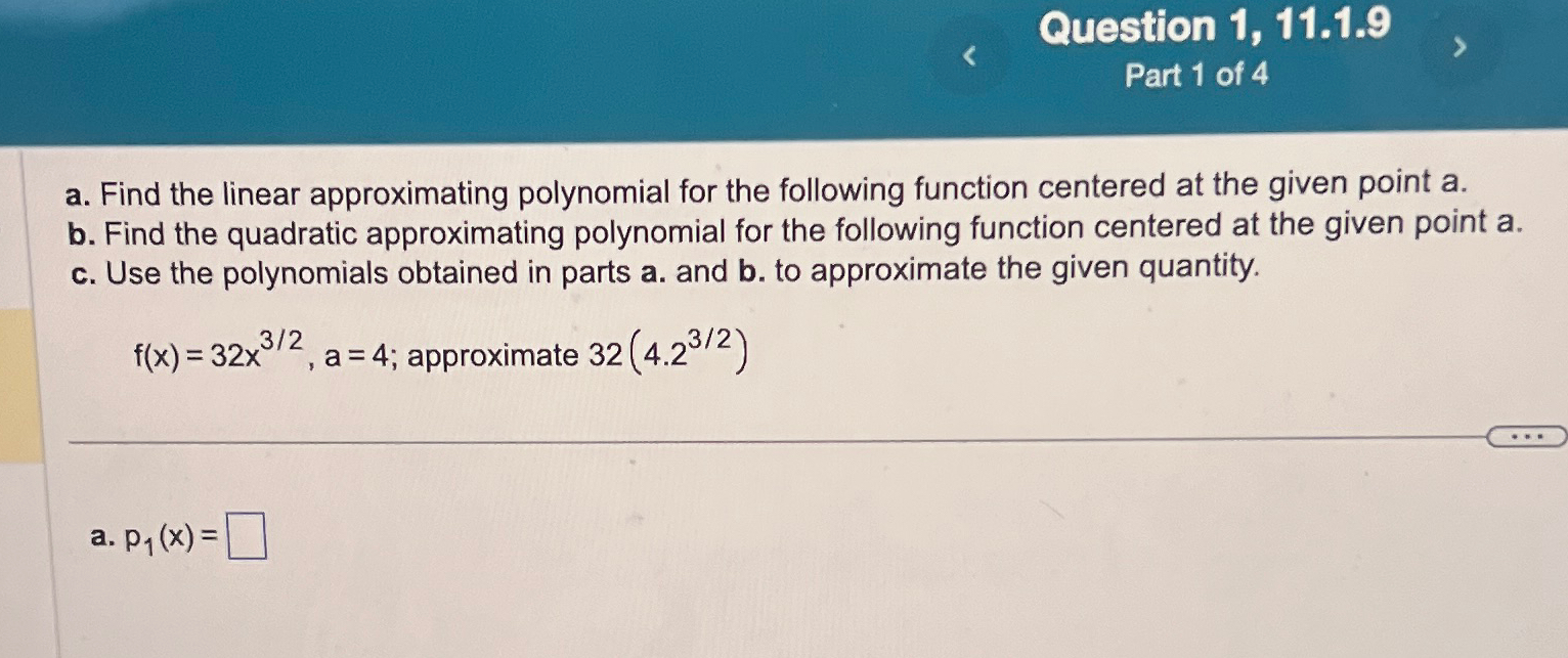 Solved Question 1, 11.1.9Part 1 ﻿of 4a. ﻿Find the linear | Chegg.com