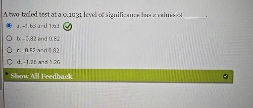 Solved A two-tailed test at a 0.1031 ﻿level of significance | Chegg.com