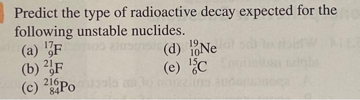 Solved Predict the type of radioactive decay expected for | Chegg.com