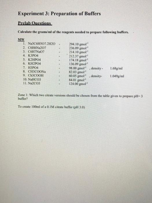 Solved Experiment 3: Preparation of Buffers Buffers play | Chegg.com