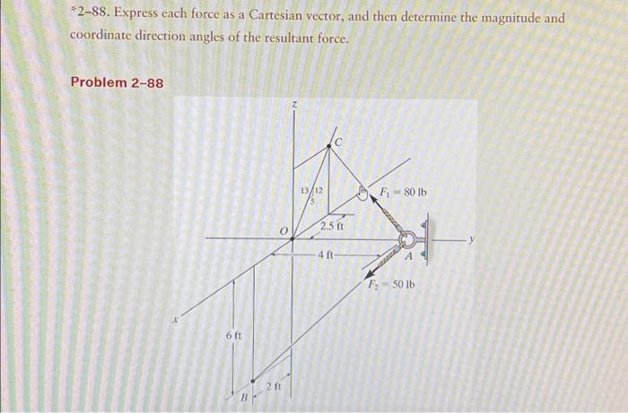 Solved *2-88. Express each force as a Cartesian vector, and | Chegg.com