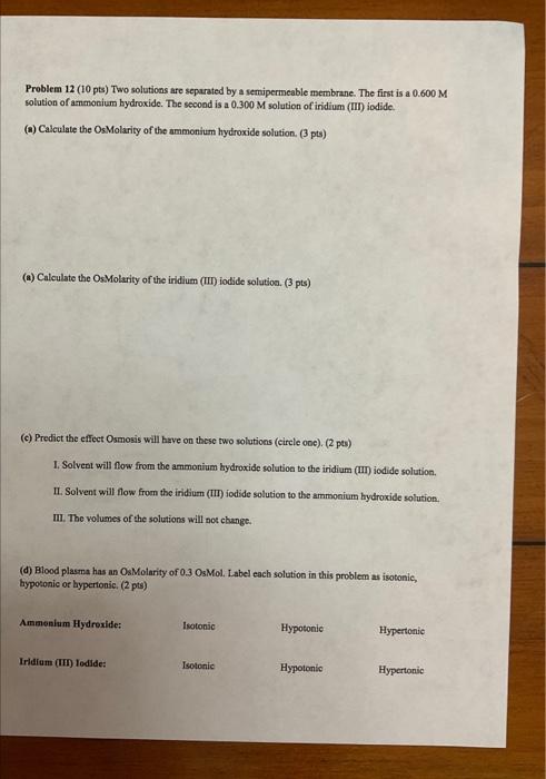 Solved Problem 12(10pts) Two solutions are separated by a | Chegg.com