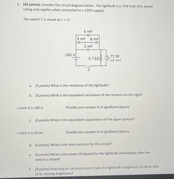Solved 2. (42 points) Consider the circuit diagram below. | Chegg.com