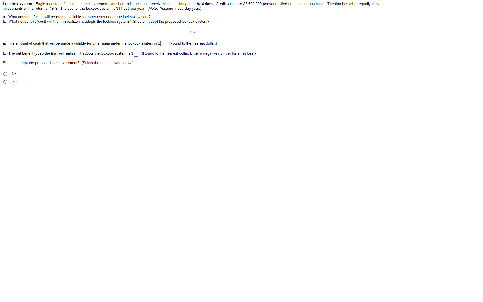 Solved Lockbox system Eagle Industries feels that a lockbox | Chegg.com