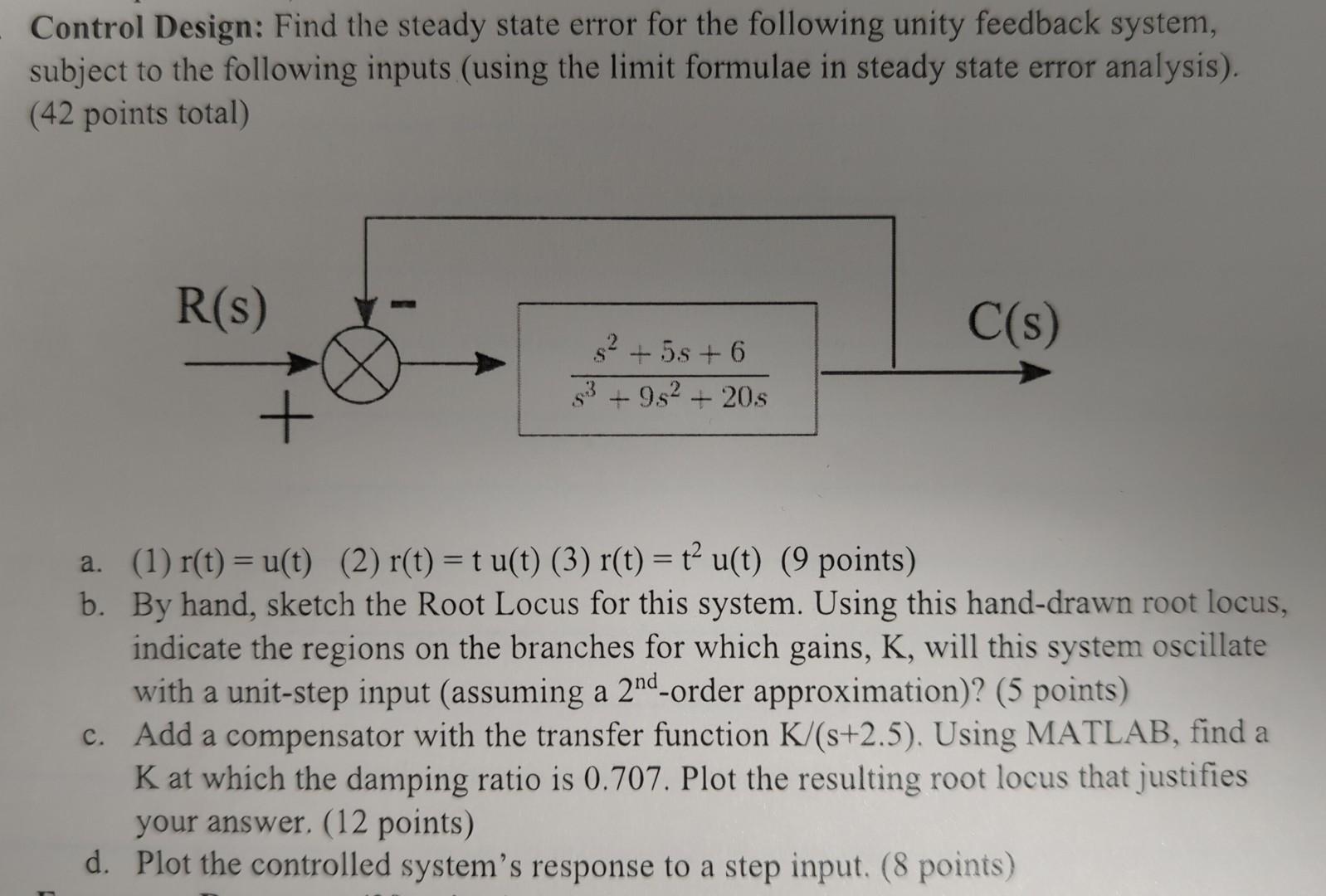 Solved Control Design: Find the steady state error for the | Chegg.com