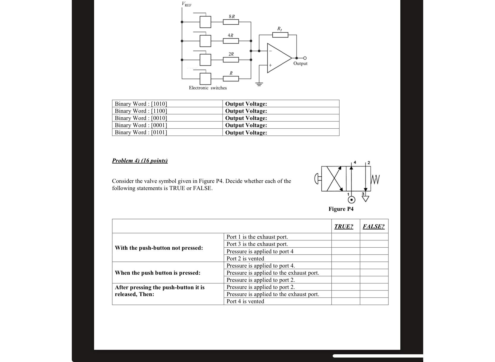 Solved \table[[Binary Word : 1010,Output Voltage:],[Binary | Chegg.com