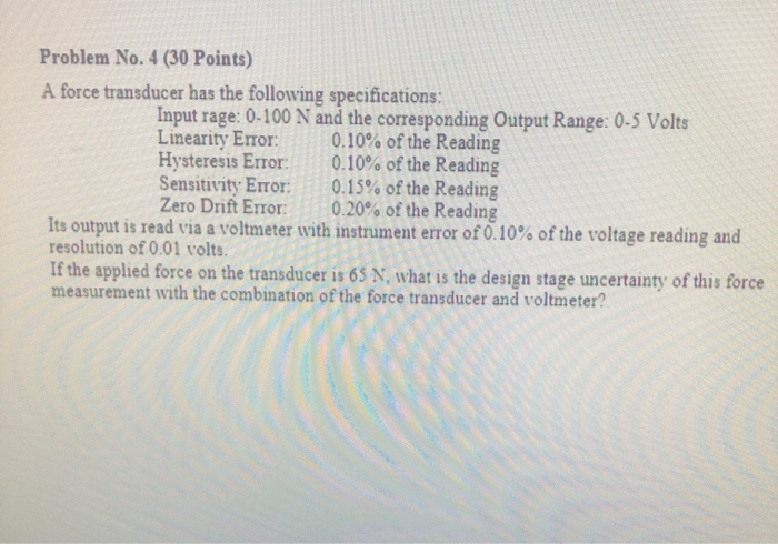 Solved Problem No. 4 (30 Points) A force transducer has the | Chegg.com