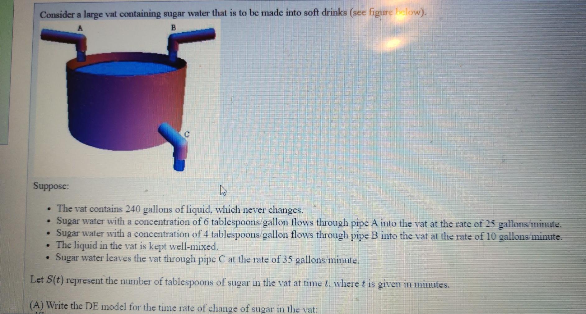 Solved Suppose: • The vat contains 240 gallons of liquid, | Chegg.com