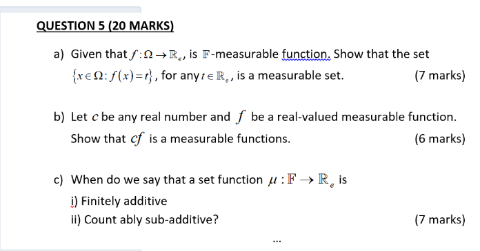 Solved QUESTION 5 (20 MARKS) a) Given that f:Ω→Re, is | Chegg.com