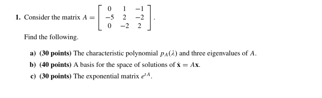 Solved Consider the matrix A=[01-1-52-20-22].Find the | Chegg.com
