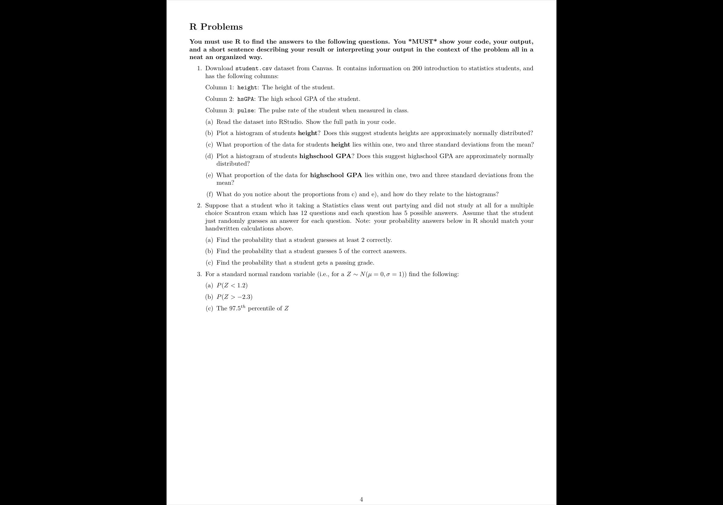 Solved R ProblemsYou must use \( \mathbf{R} \) ﻿to find the | Chegg.com