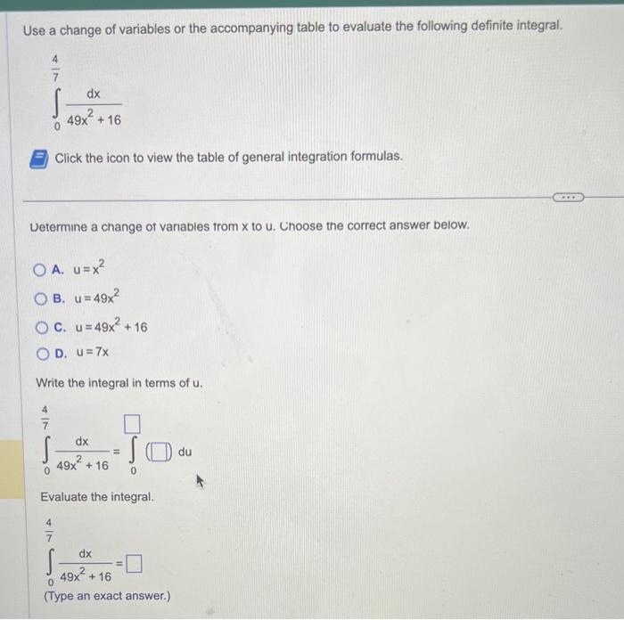 Solved Use a change of variables or the accompanying table | Chegg.com
