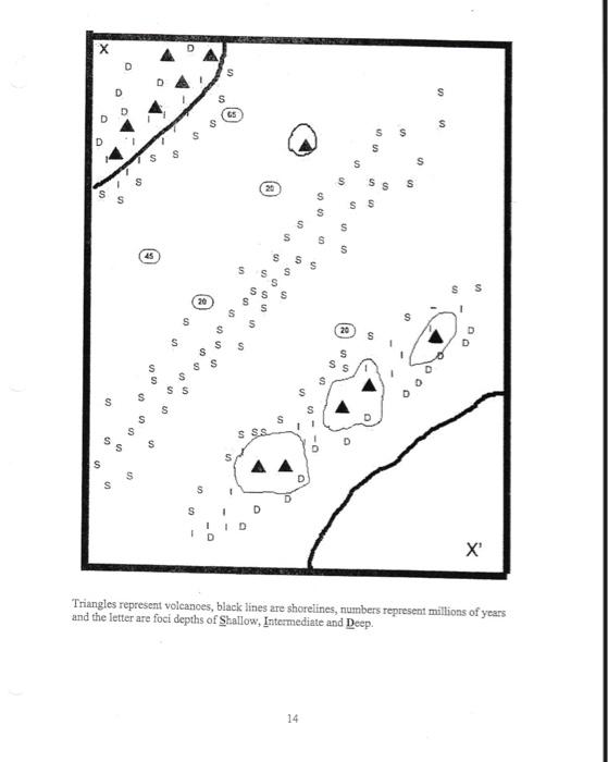 Solved Triangles represent volcanoes, black lines are | Chegg.com