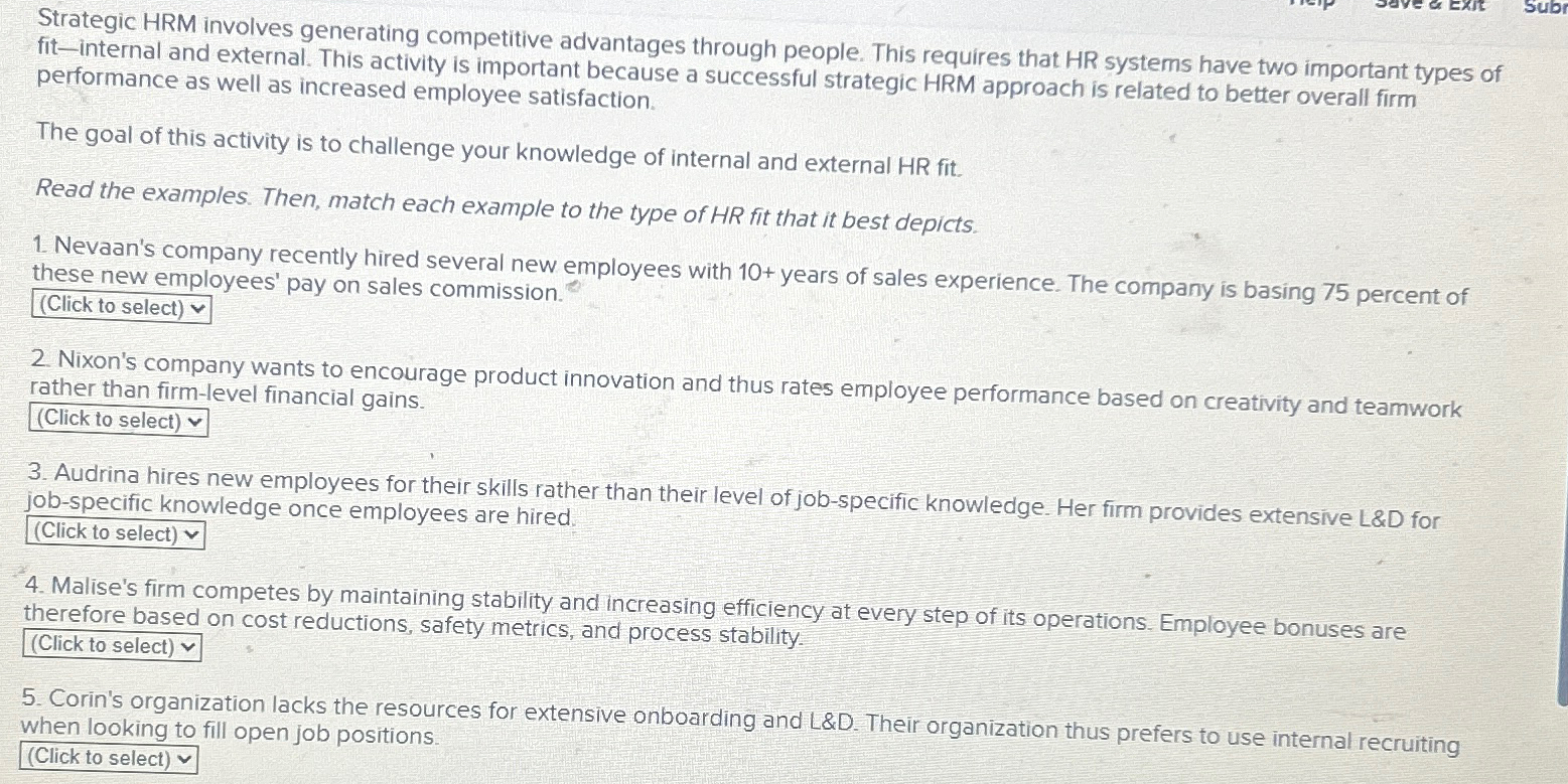 Solved Strategic HRM involves generating competitive | Chegg.com