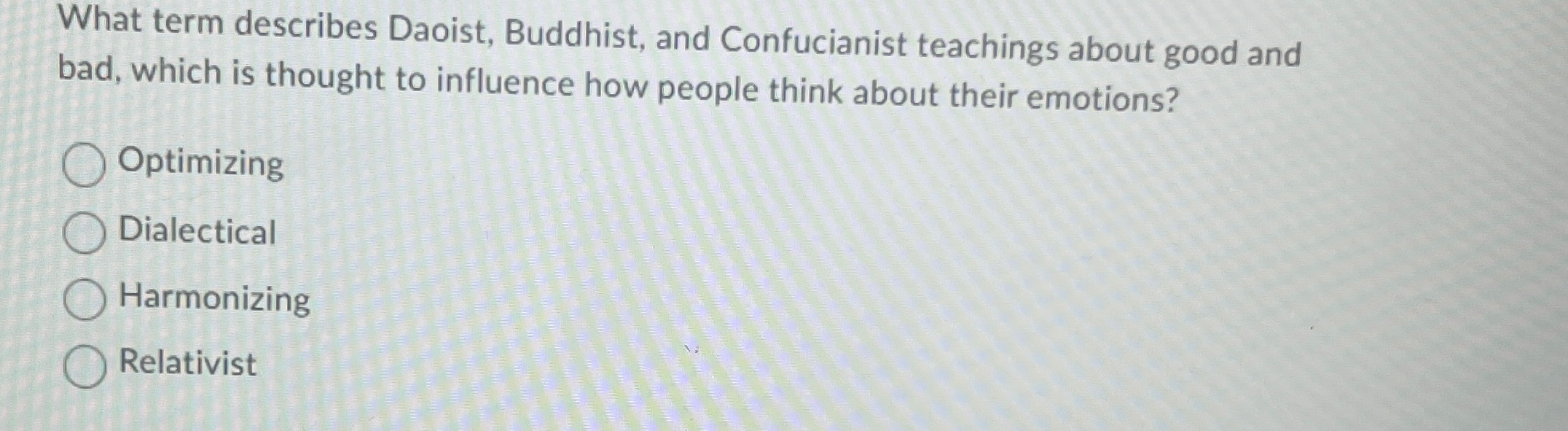 Solved What term describes Daoist, Buddhist, and | Chegg.com