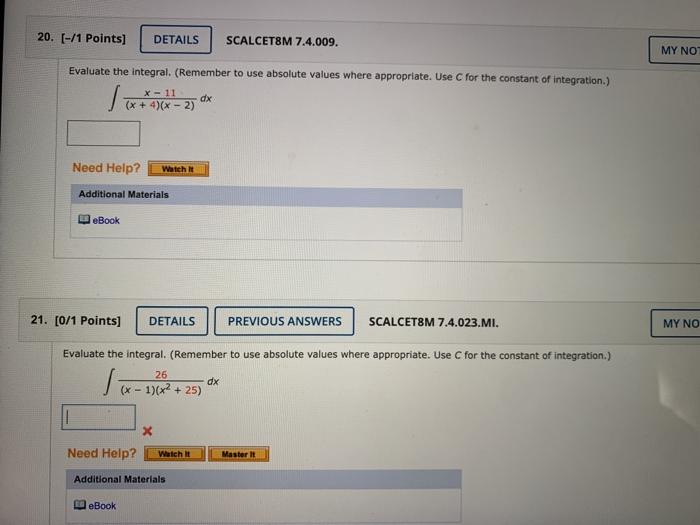 Solved 20. (-/1 Points) DETAILS SCALCET8M 7.4.009. MY NOT | Chegg.com Solved 20. (-/1 Points) DETAILS SCALCET8M 7.4.009. MY NOT | Chegg.com