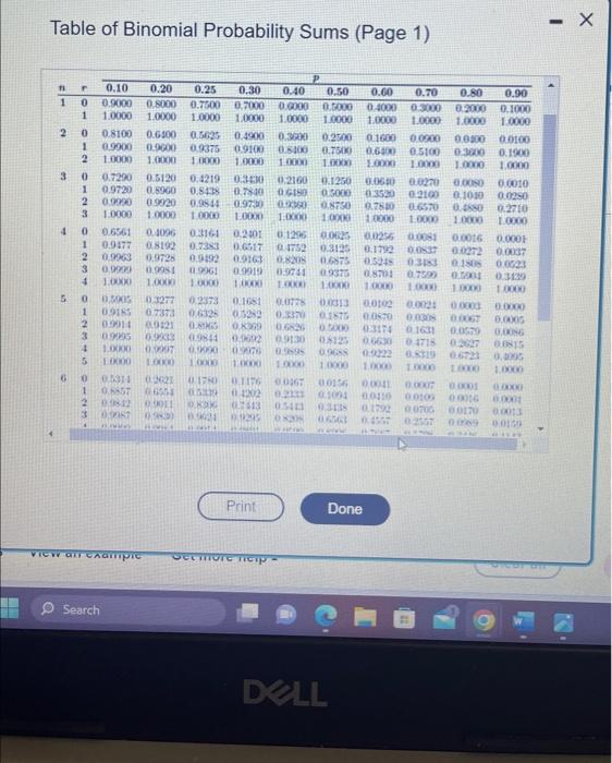 Solved Table of Binomial Probability Sums (Page 1)A study | Chegg.com