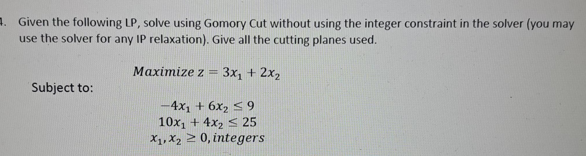 Solved Given the following LP, ﻿solve using Gomory Cut | Chegg.com