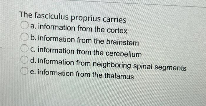Solved The fasciculus proprius carries a. information from | Chegg.com