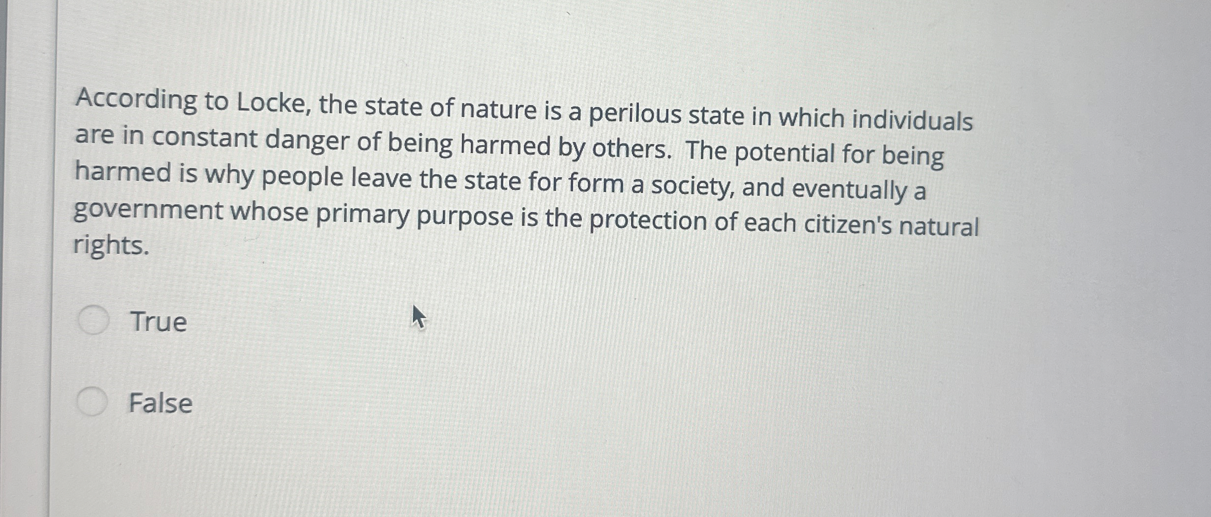 Solved According to Locke, the state of nature is a perilous | Chegg.com