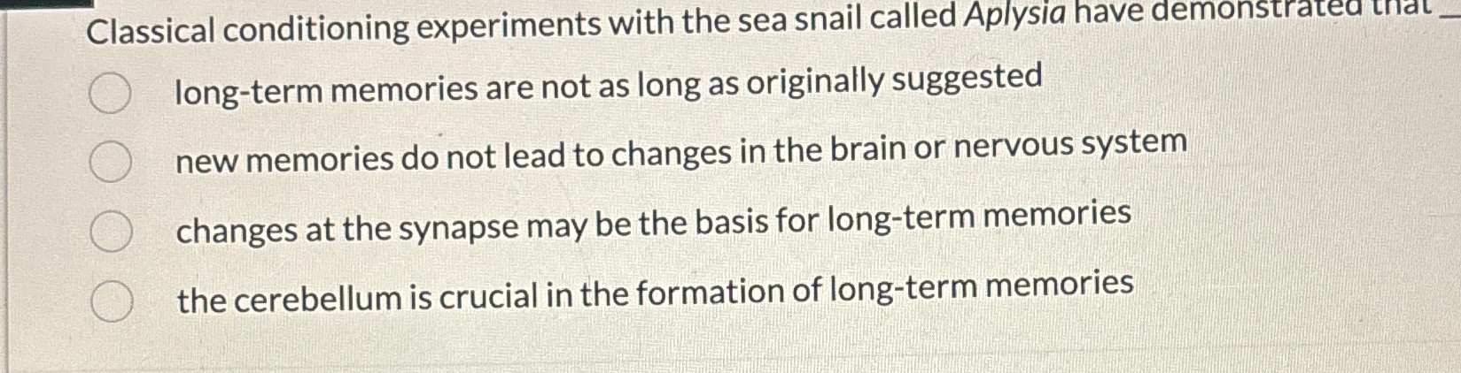 Solved Classical conditioning experiments with the sea snail | Chegg.com