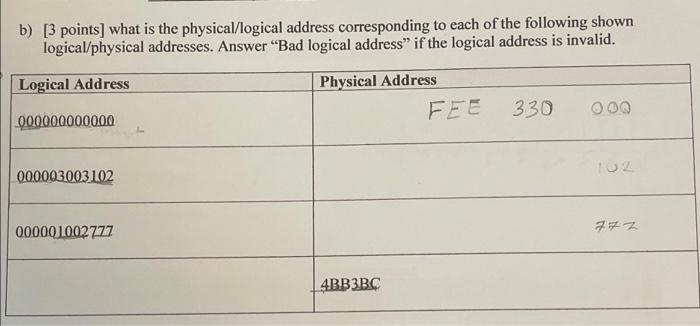 Solved b) [3 points] what is the physical/logical address | Chegg.com