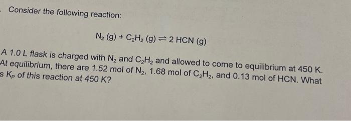 Solved Consider the following reaction: N2( g)+C2H2( | Chegg.com