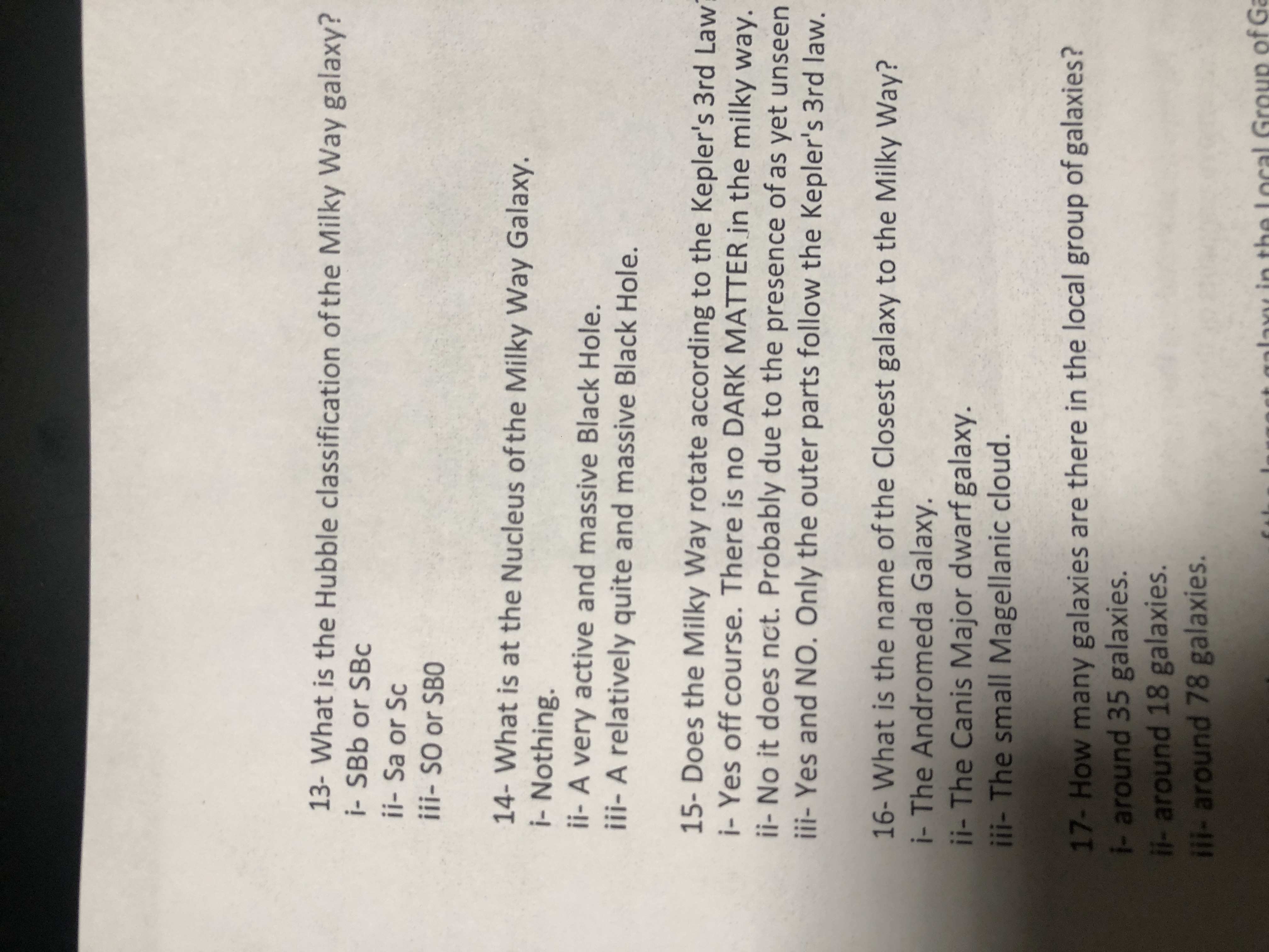Solved 13- ﻿What is the Hubble classification of the Milky | Chegg.com