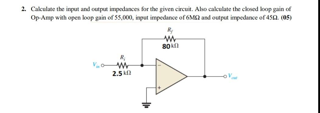 Solved 2. Calculate the input and output impedances for the | Chegg.com