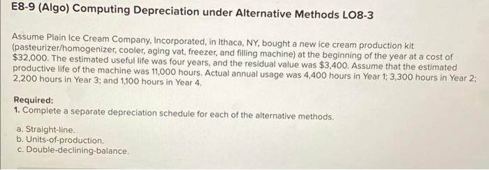 Solved E8-9 (Algo) Computing Depreciation under Alternative | Chegg.com