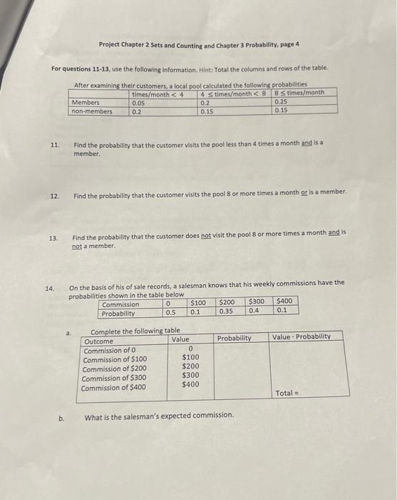 Solved Project Chapter 2 Sets and Counting and Chapter 3 | Chegg.com