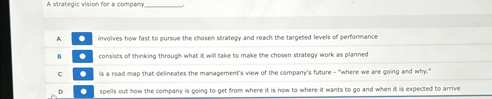 Solved A strategic vision for a companyA q, ﻿involves how | Chegg.com