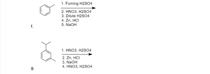 Solved 1. Fuming H2S04 2. HNO3, H2S04 3. Dilute H2S04 4. Zn, | Chegg.com