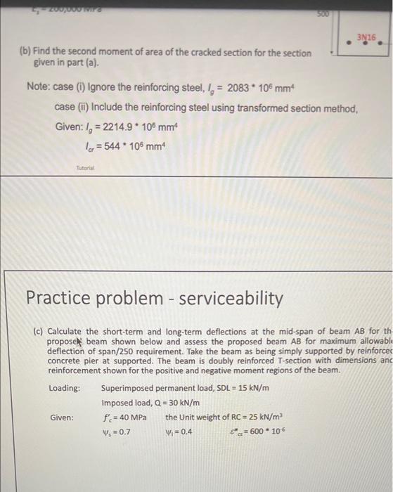 Solved Practice problem - serviceability 200 mm (a) Find the | Chegg.com